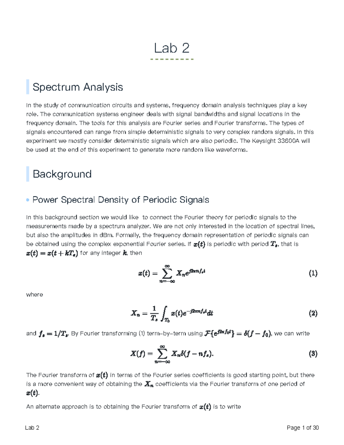 Lab 2 - 2021-2022 Lecture Notes - Lab 2 Spectrum Analysis In the study ...