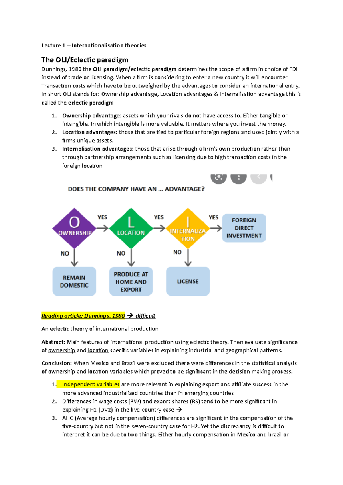 Lecture 1 SNE - Lecture 1 – Internationalisation theories The OLI ...