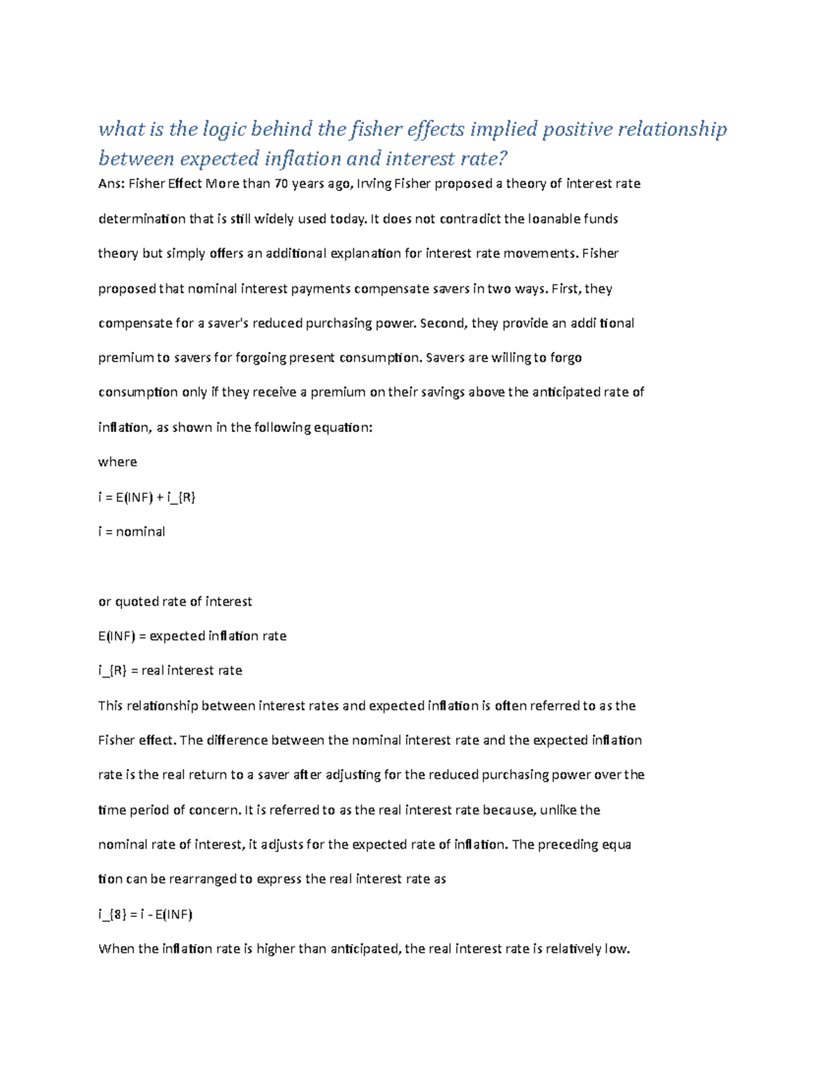 What is the logic behind the fisher effects implied positive ...