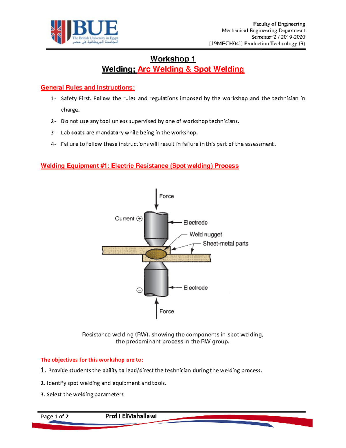 WS01 Welding; Arc - Spot - Faculty of Engineering Mechanical ...