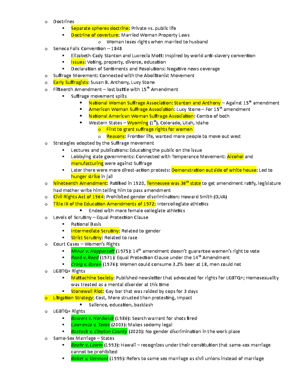 PLSC 210N Final Exam Review - o Doctrines Separate spheres doctrine ...