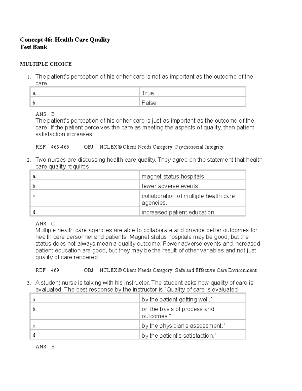 Concept 46 health care quality - Concept 46: Health Care Quality Test ...