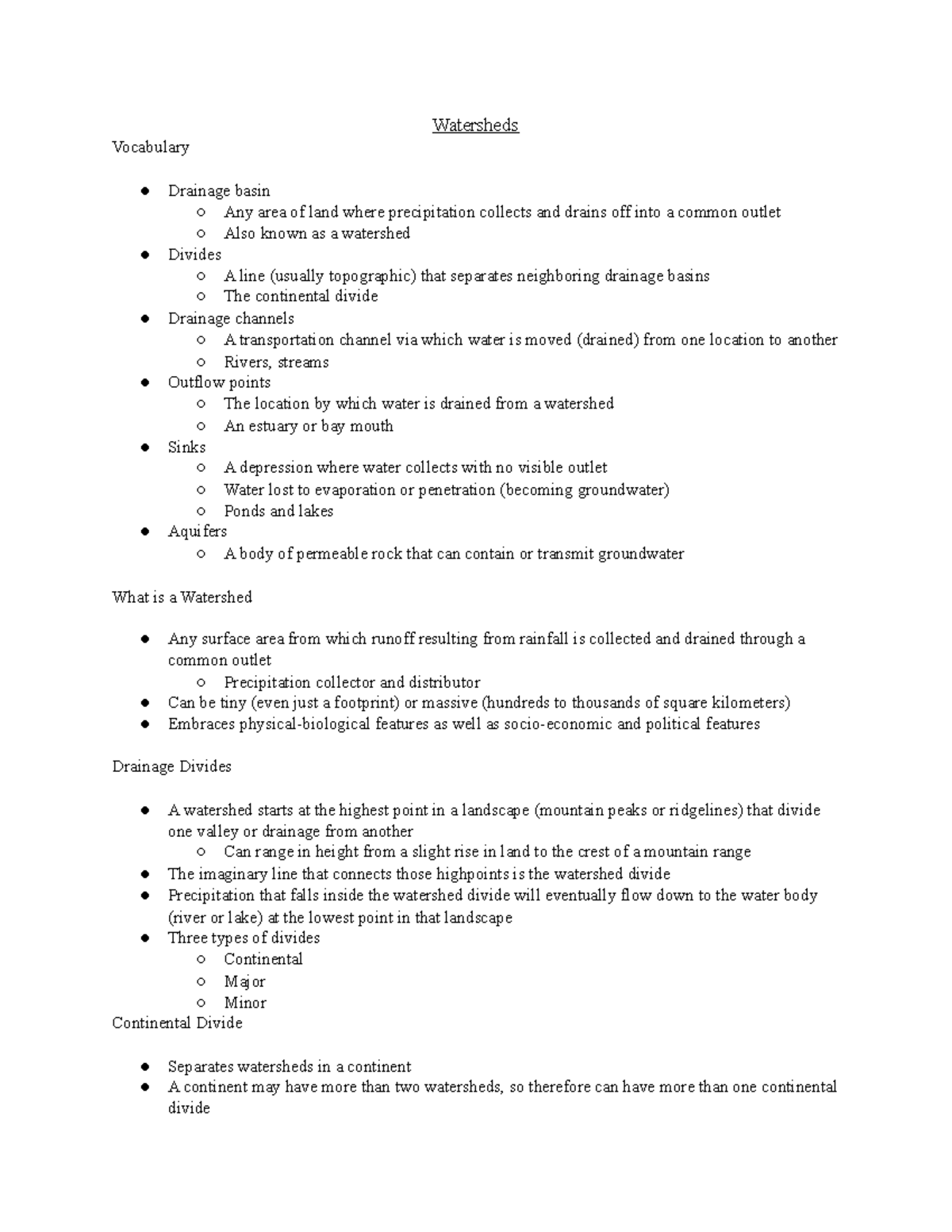 Watersheds - Lecture notes 27 - Watersheds Vocabulary Drainage basin ...