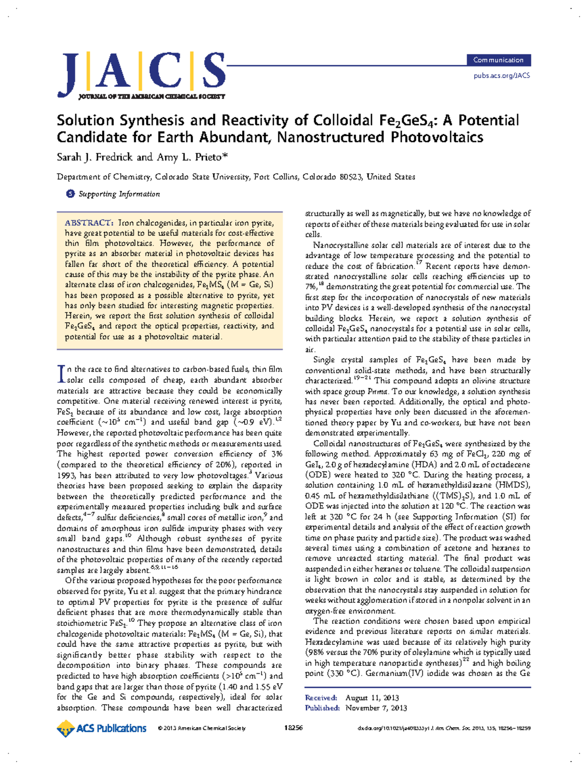 Fredrick 2013 - dsfasdf - Solution Synthesis and Reactivity of ...