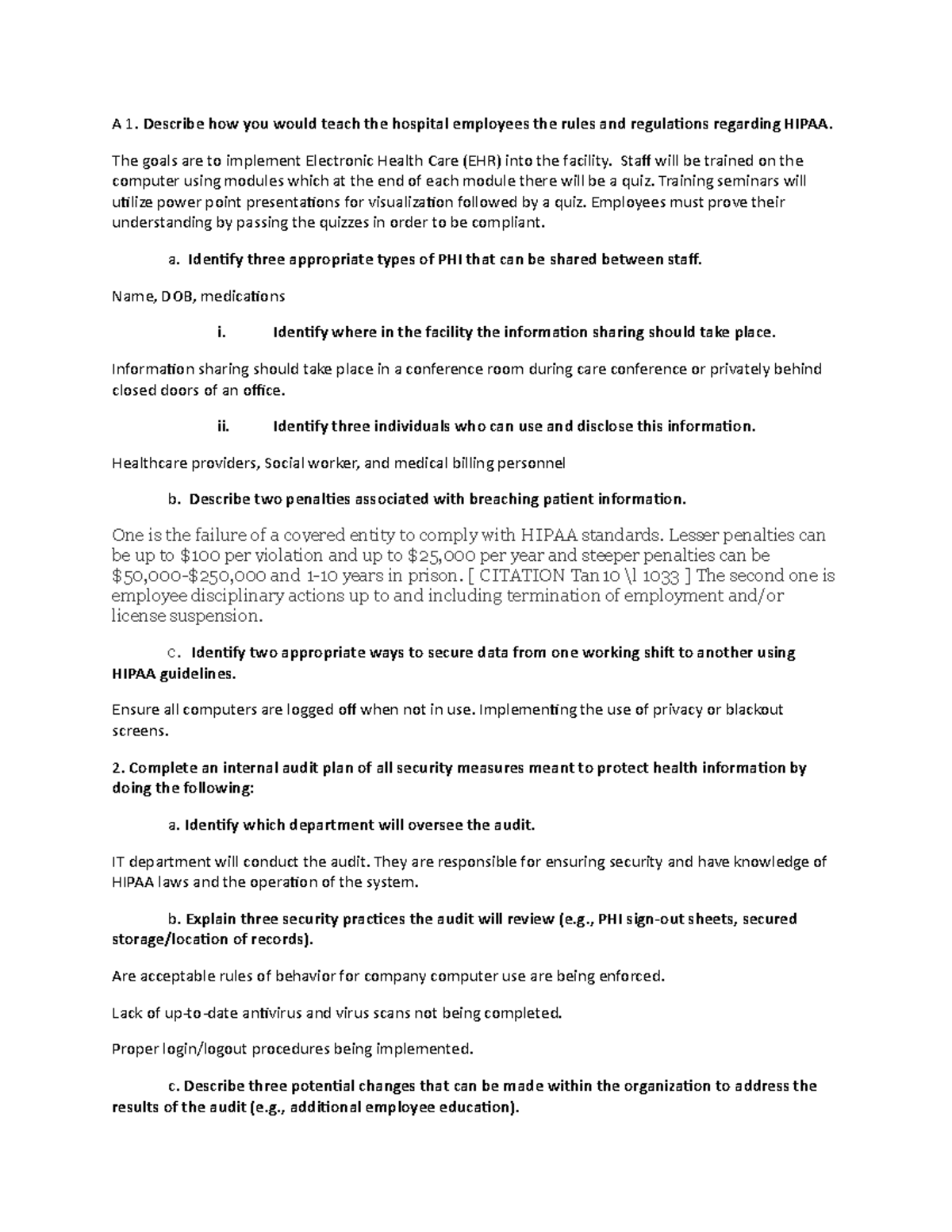 Risk assessment paper - A 1. Describe how you would teach the hospital ...