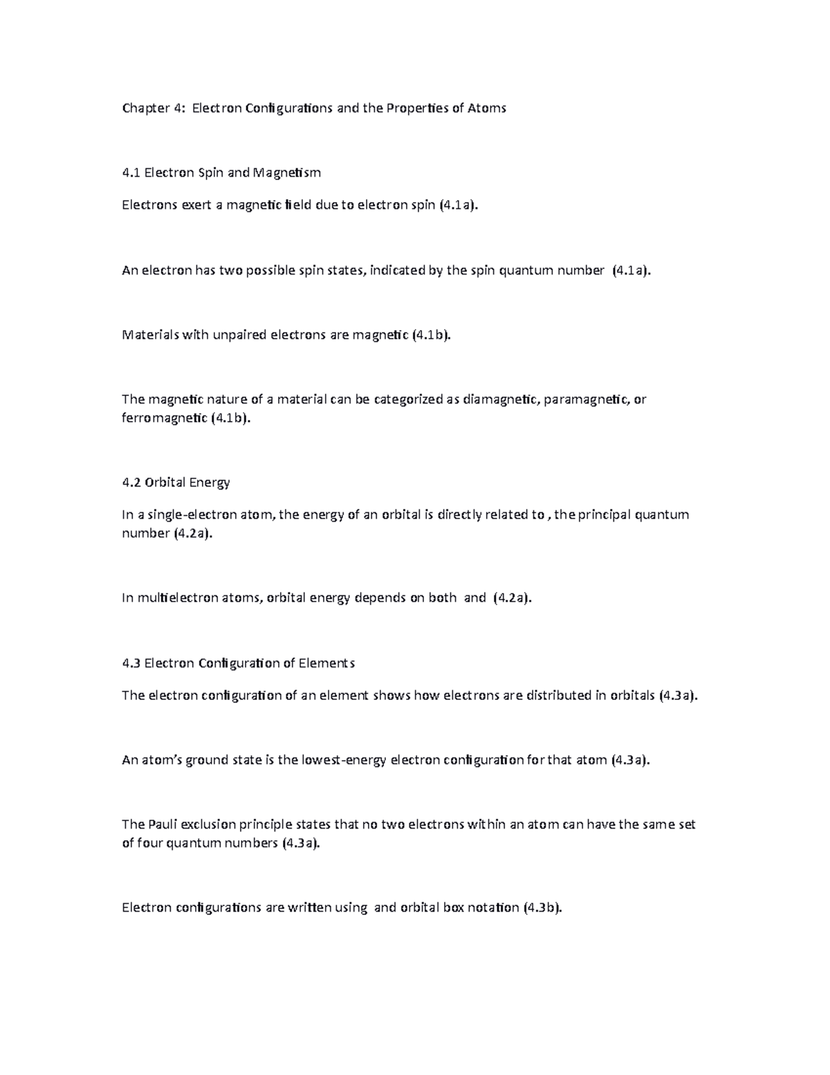 General Chemistry I notes - Chapter 4: Electron Configurations and the ...