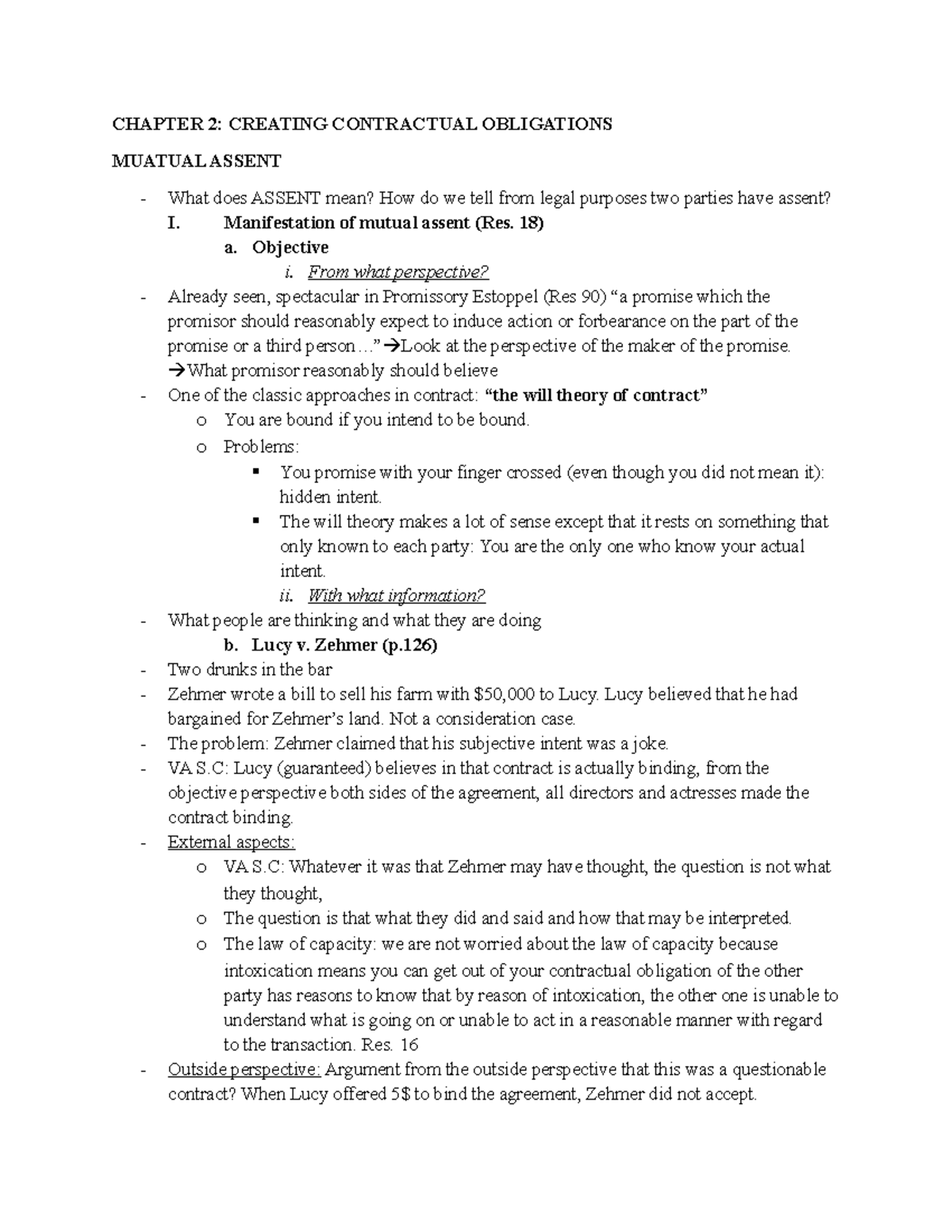 Class note 3 4 - CHAPTER 2: CREATING CONTRACTUAL OBLIGATIONS MUATUAL ...