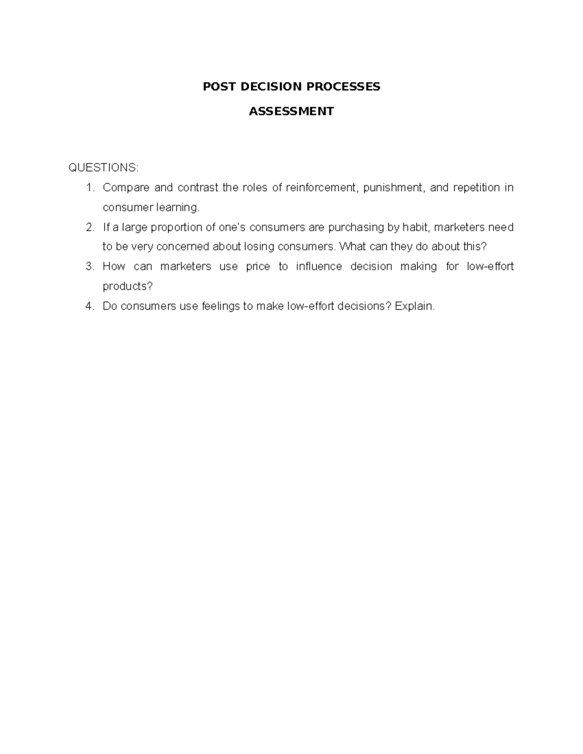 Assessment-8 Post-Decision-Processes - Marketing Management - POST ...