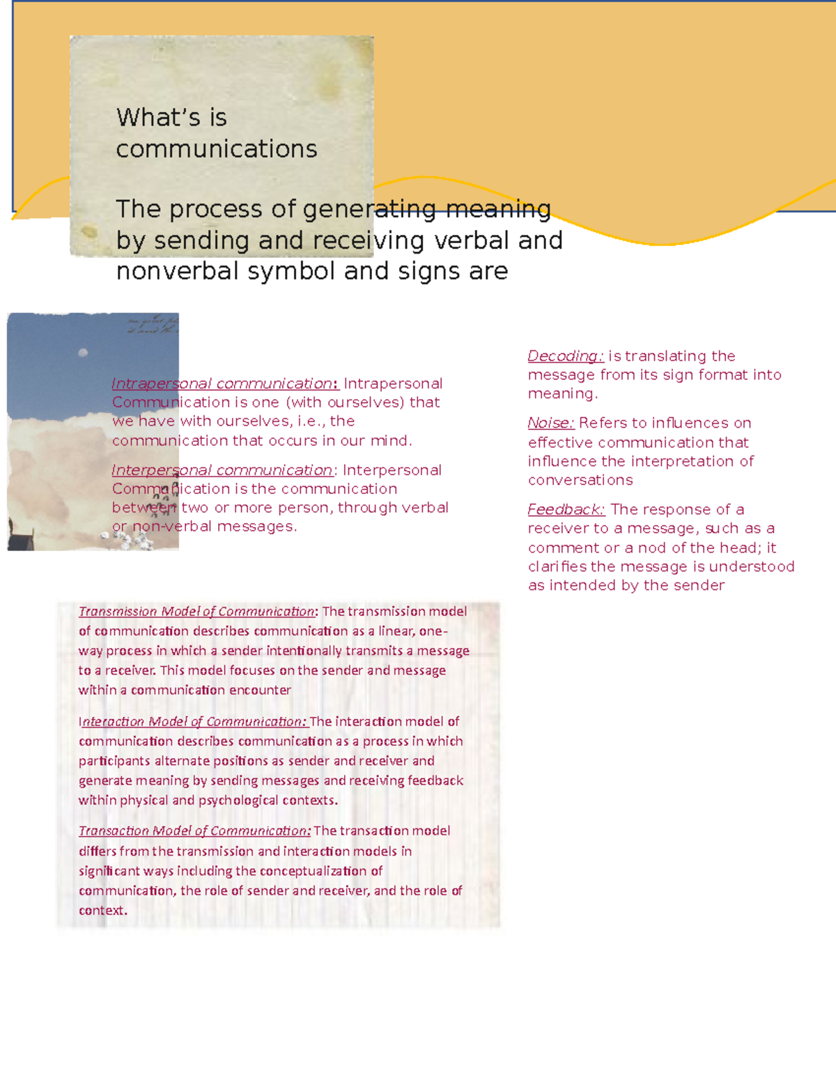Doc1- start of psychology note taking - Transmission Model of ...