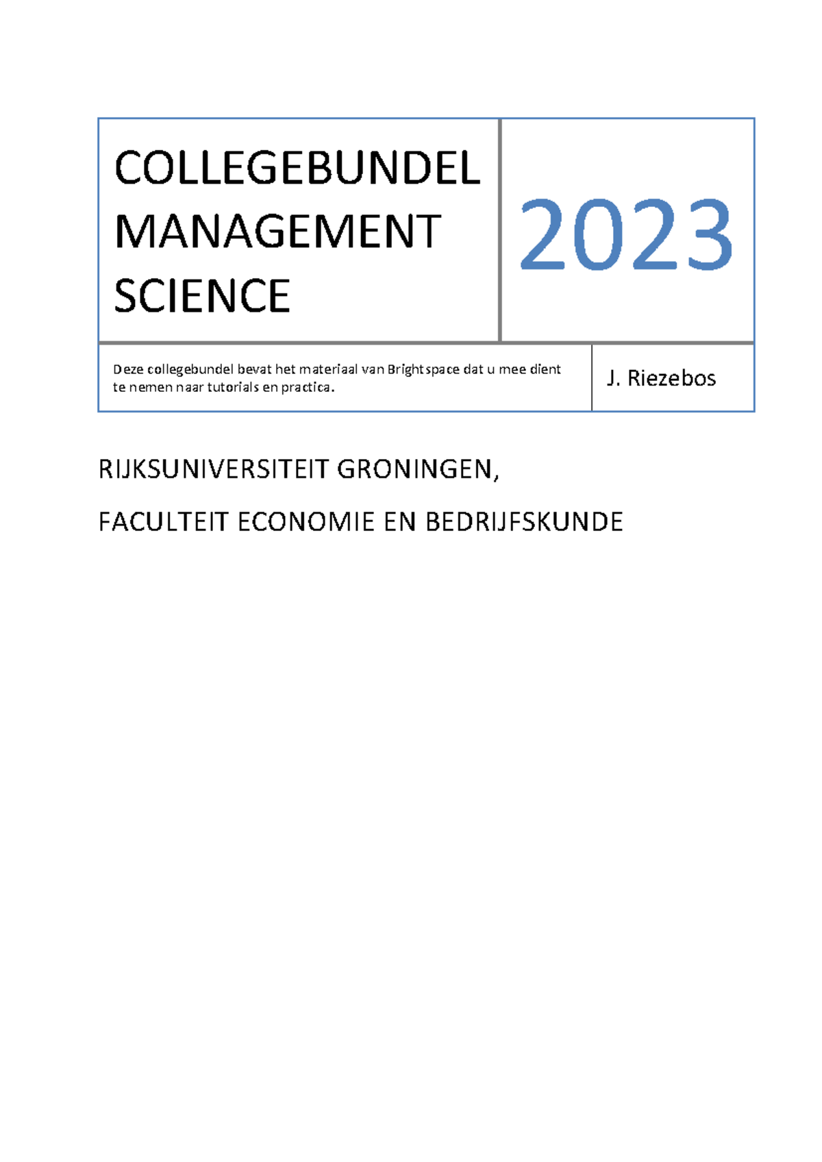 Collegebundel MS 2023 - COLLEGEBUNDEL MANAGEMENT SCIENCE 2023 Deze ...
