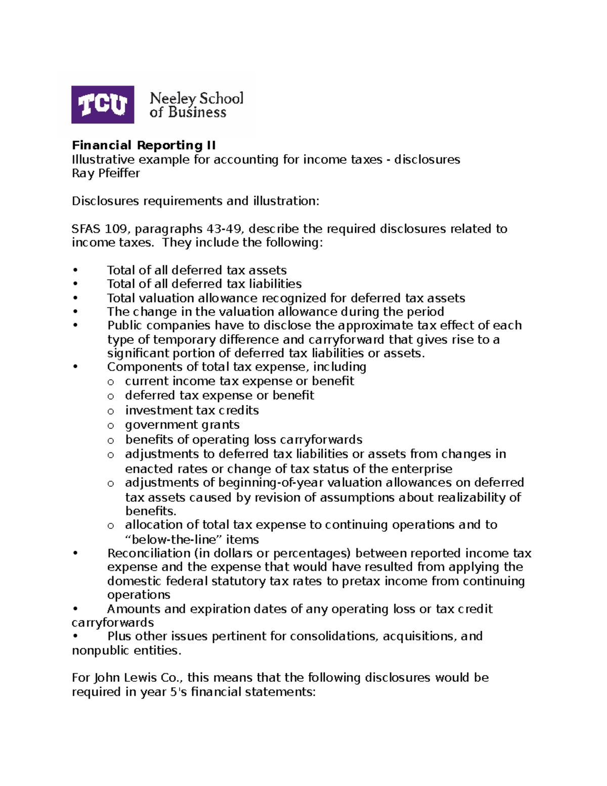 Simple income tax accounting example - disclosures - Financial ...