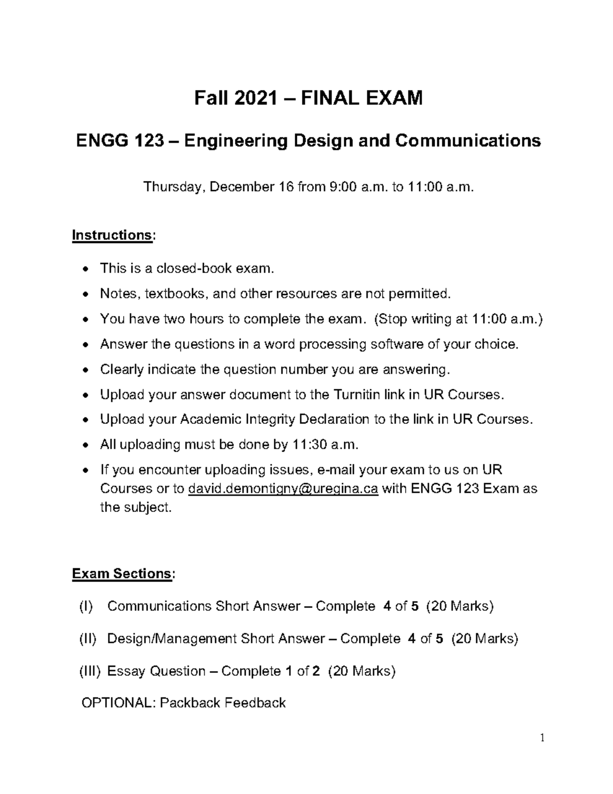 2021 Fall ENGG 123 Final Exam - Fall 2021 – FINAL EXAM ENGG 123 ...