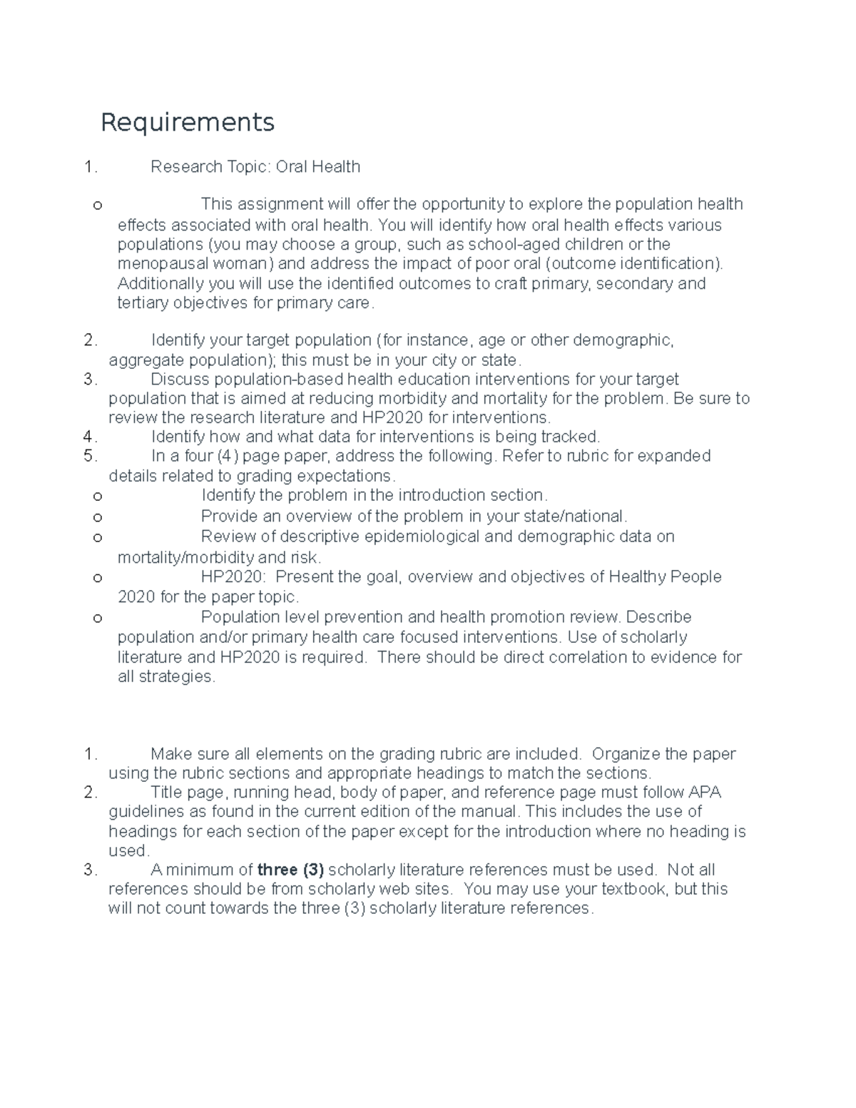 Healthy People 2020 paper - Requirements 1. o 2. 3. 4. 5. o o o o o 1 ...