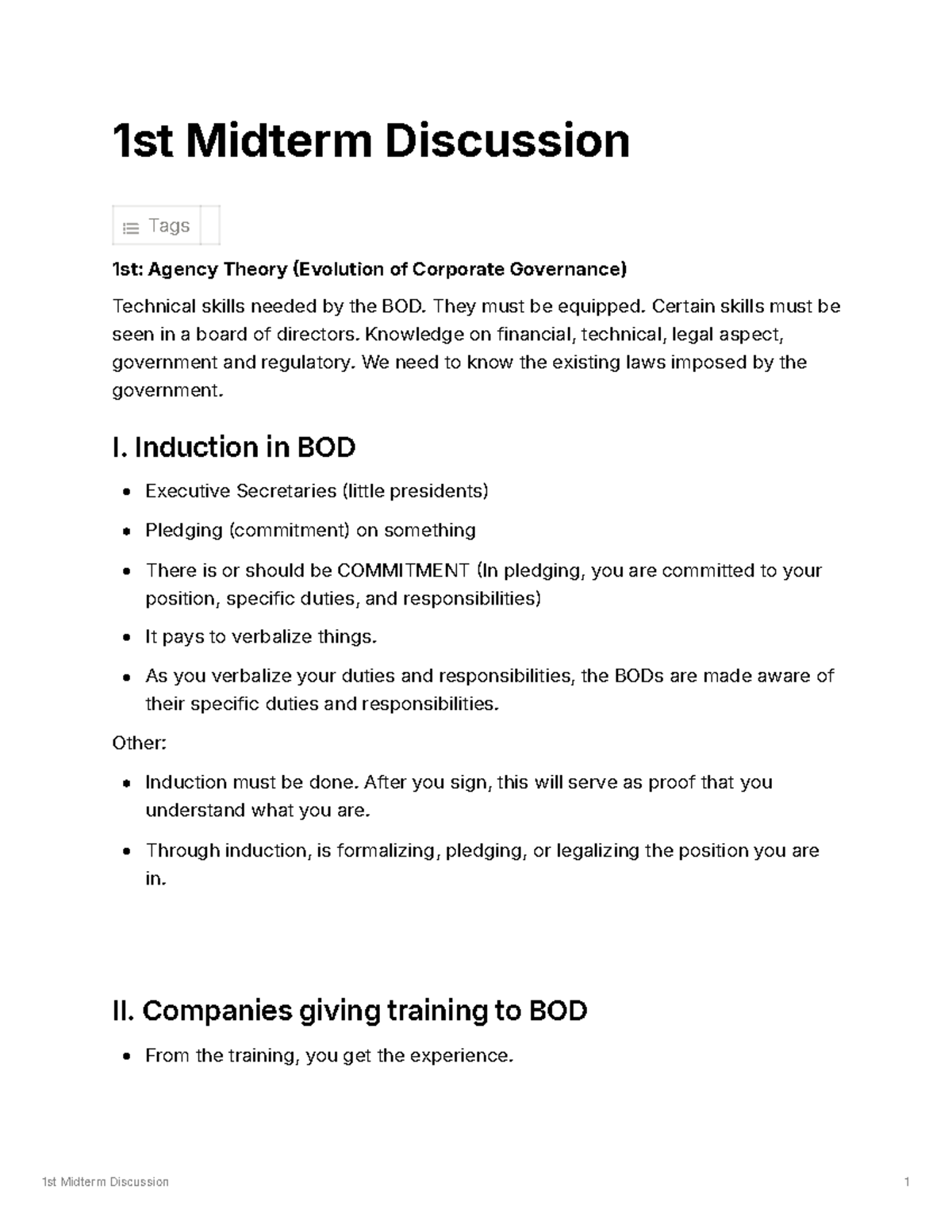 1st Midterm Discussion - 1st Midterm Discussion Tags 1st: Agency Theory ...