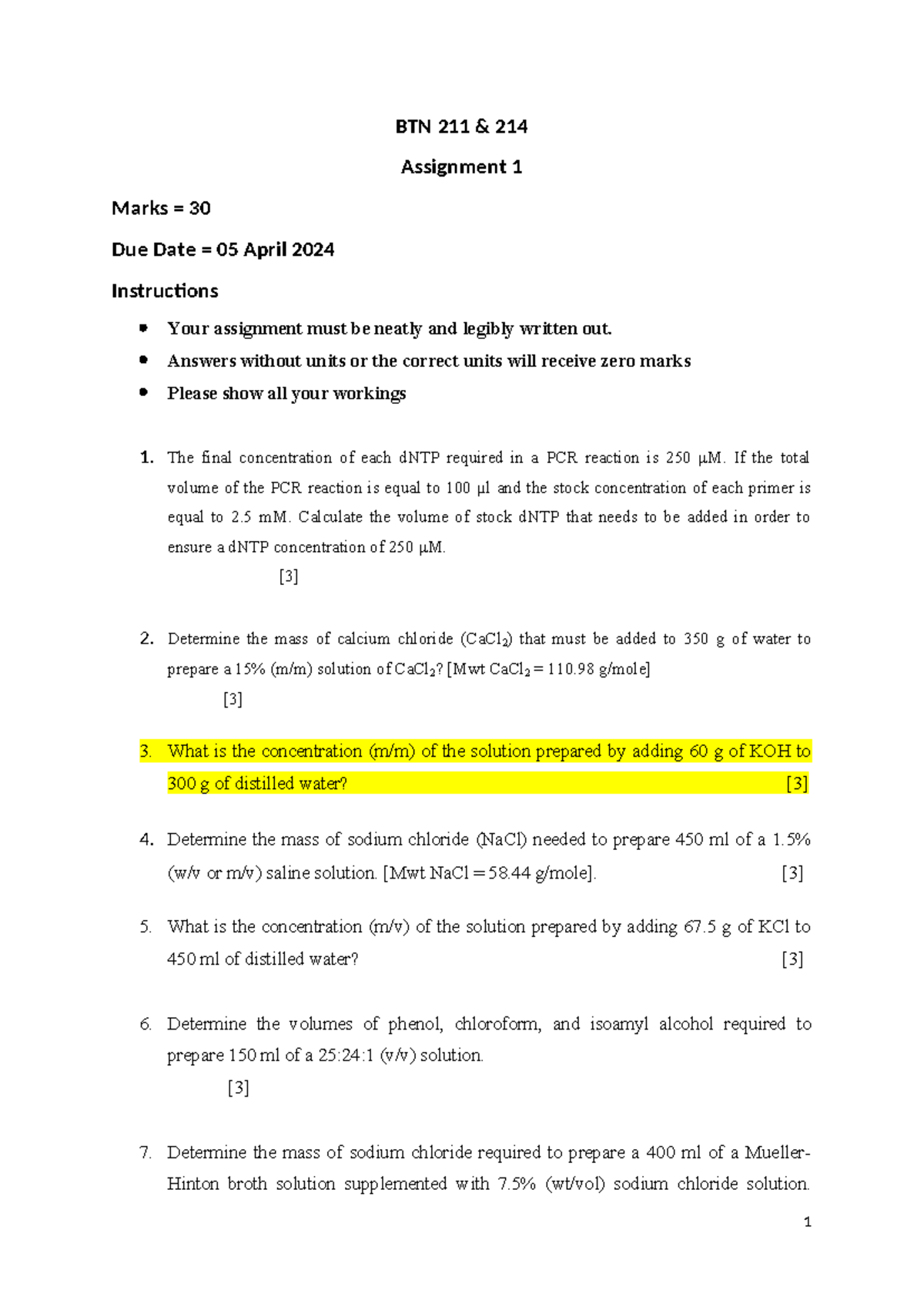 BTN 214 Practical Assignment 1 2024 - BTN 211 & 214 Assignment 1 Marks ...