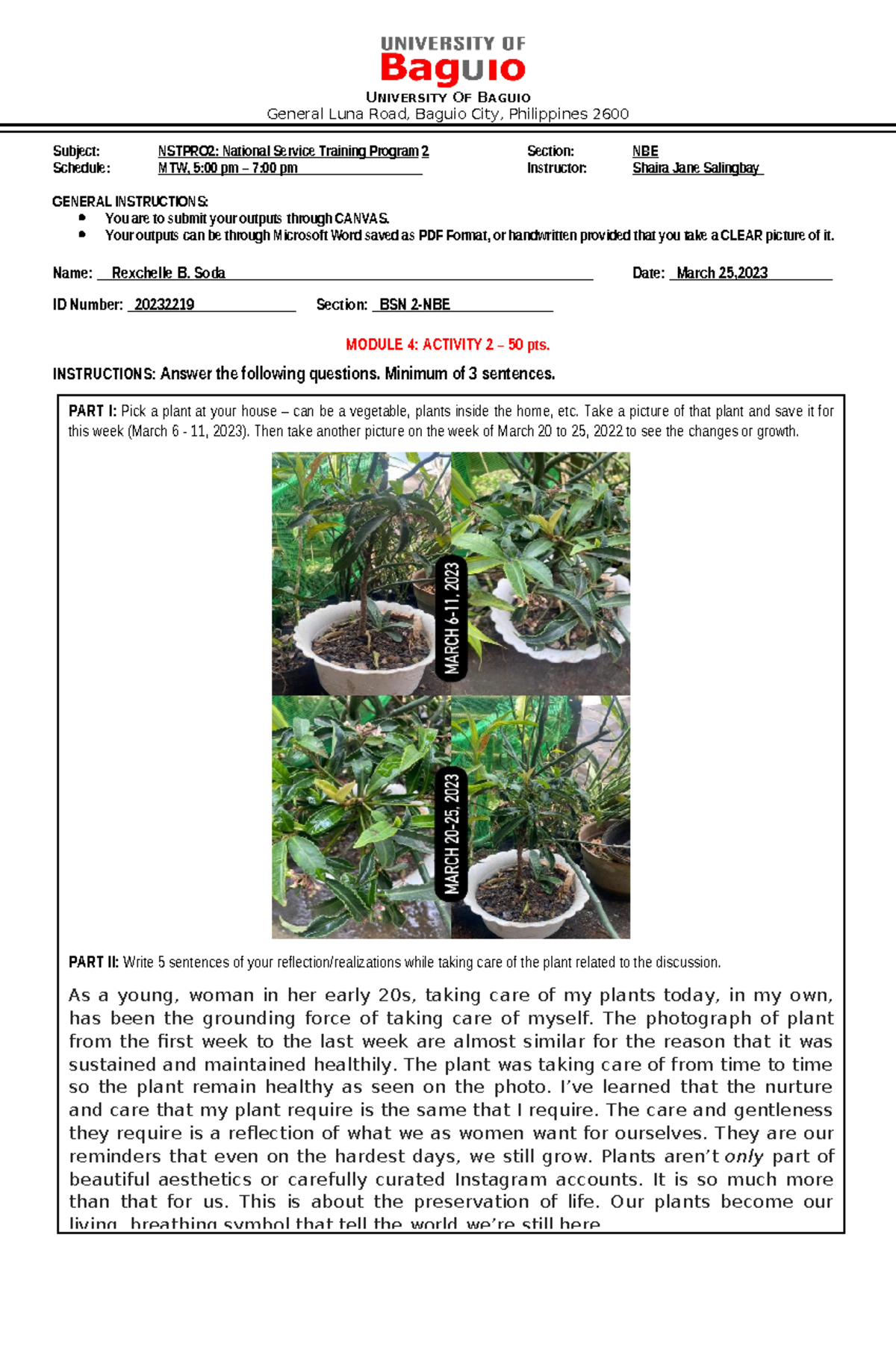 Module 4 Activity 2 - nstp - UNIVERSITY OF BAGUIO General Luna Road, Baguio City, Philippines ...