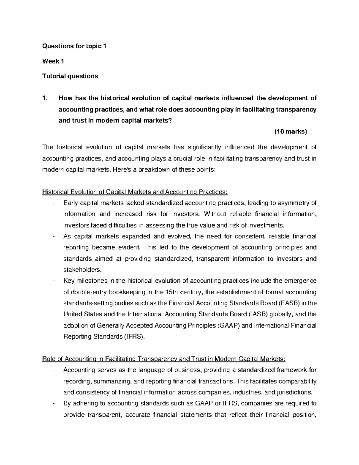 TUTORIAL FAR661 - Questions for topic 1 Week 1 Tutorial questions How has the historical ...