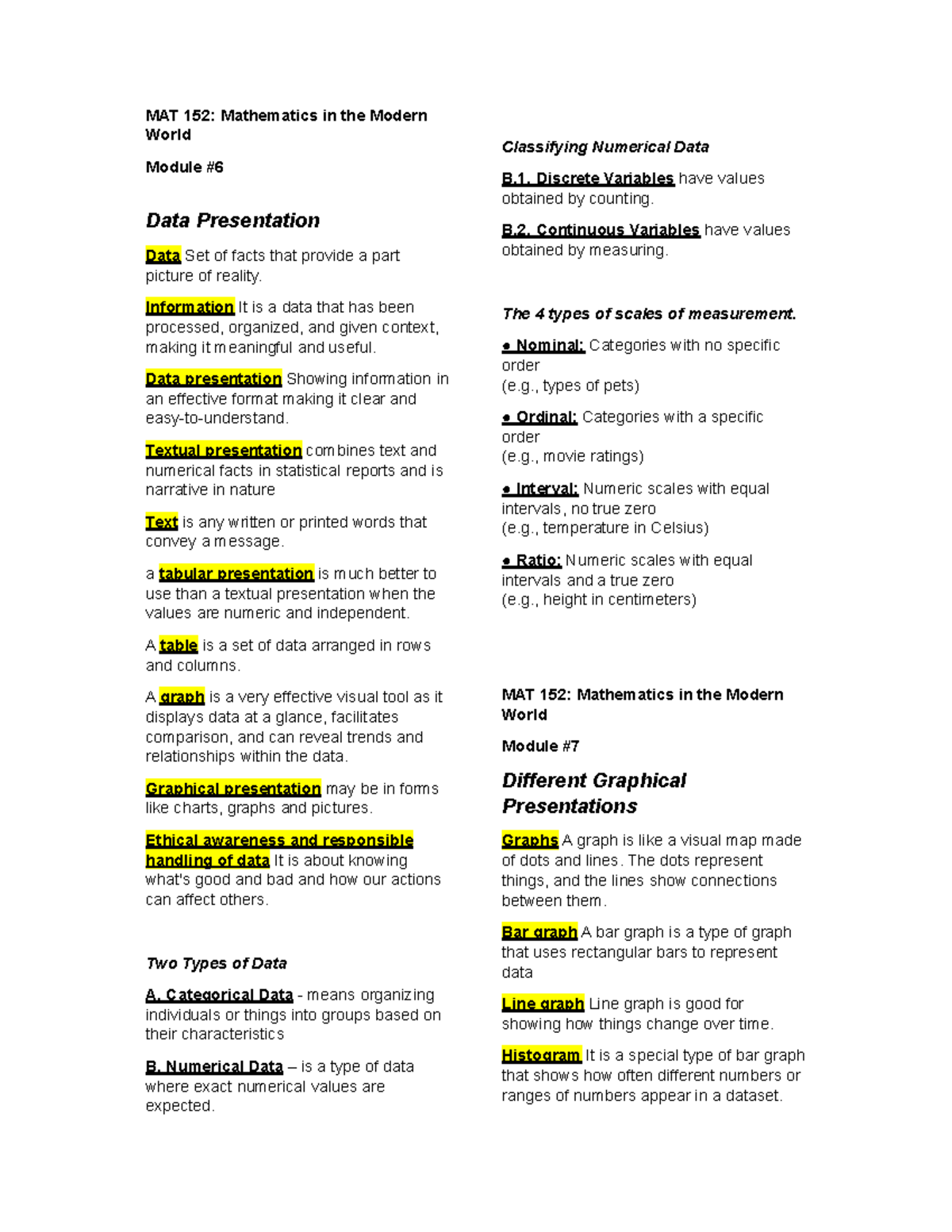 MAT152 (Reviewer) - it helps to us - MAT 152: Mathematics in the Modern ...