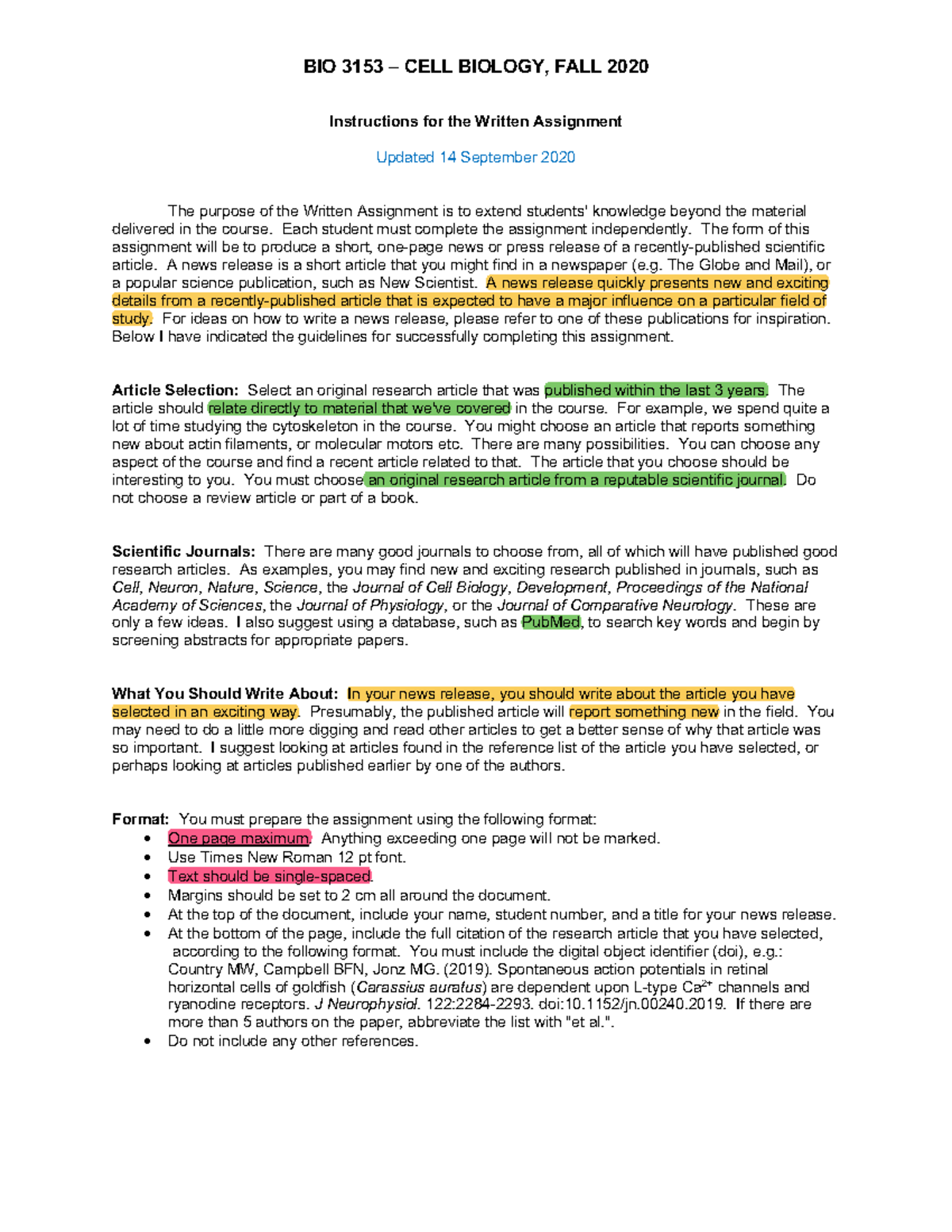 BIO 3153 Instructions for the Written Assignment - BIO 3153 – CELL ...