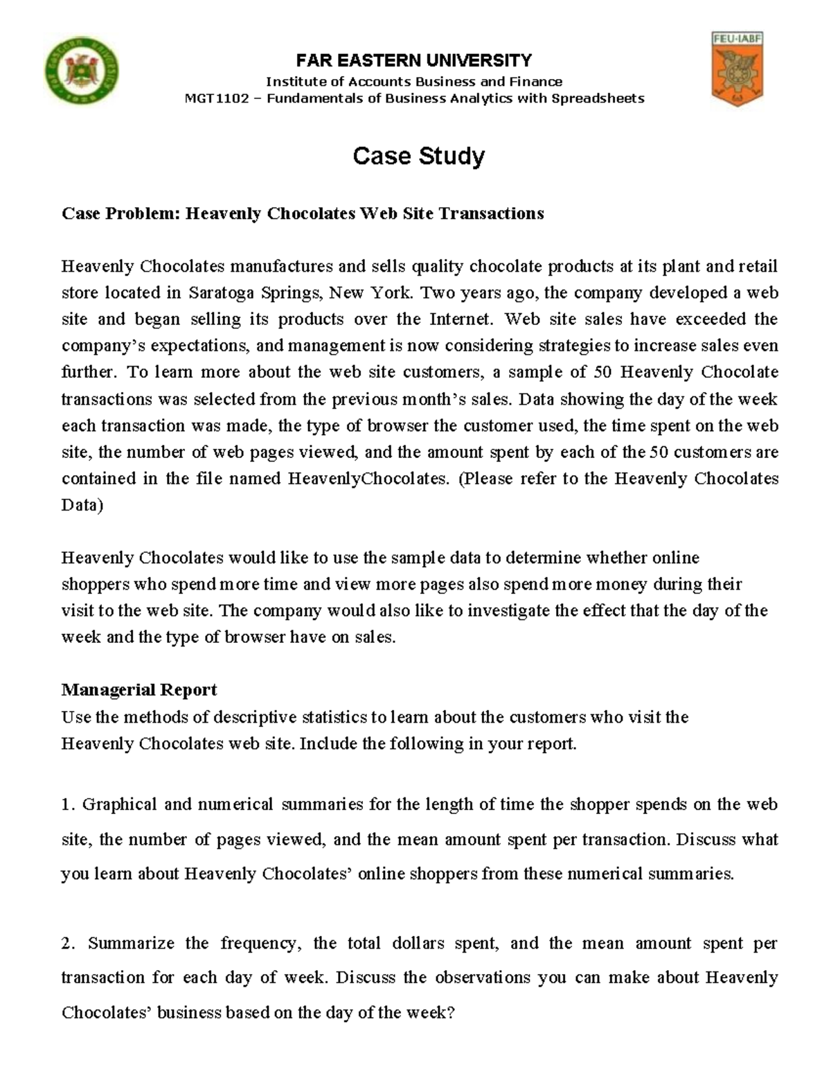 Chapter 2 Case Study - quiz materials - FAR EASTERN UNIVERSITY ...