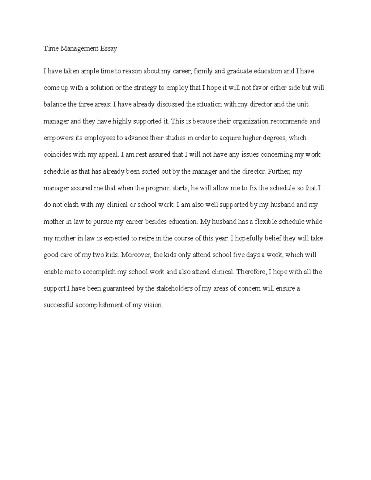 Time Management Essay - This is because their organization recommends ...