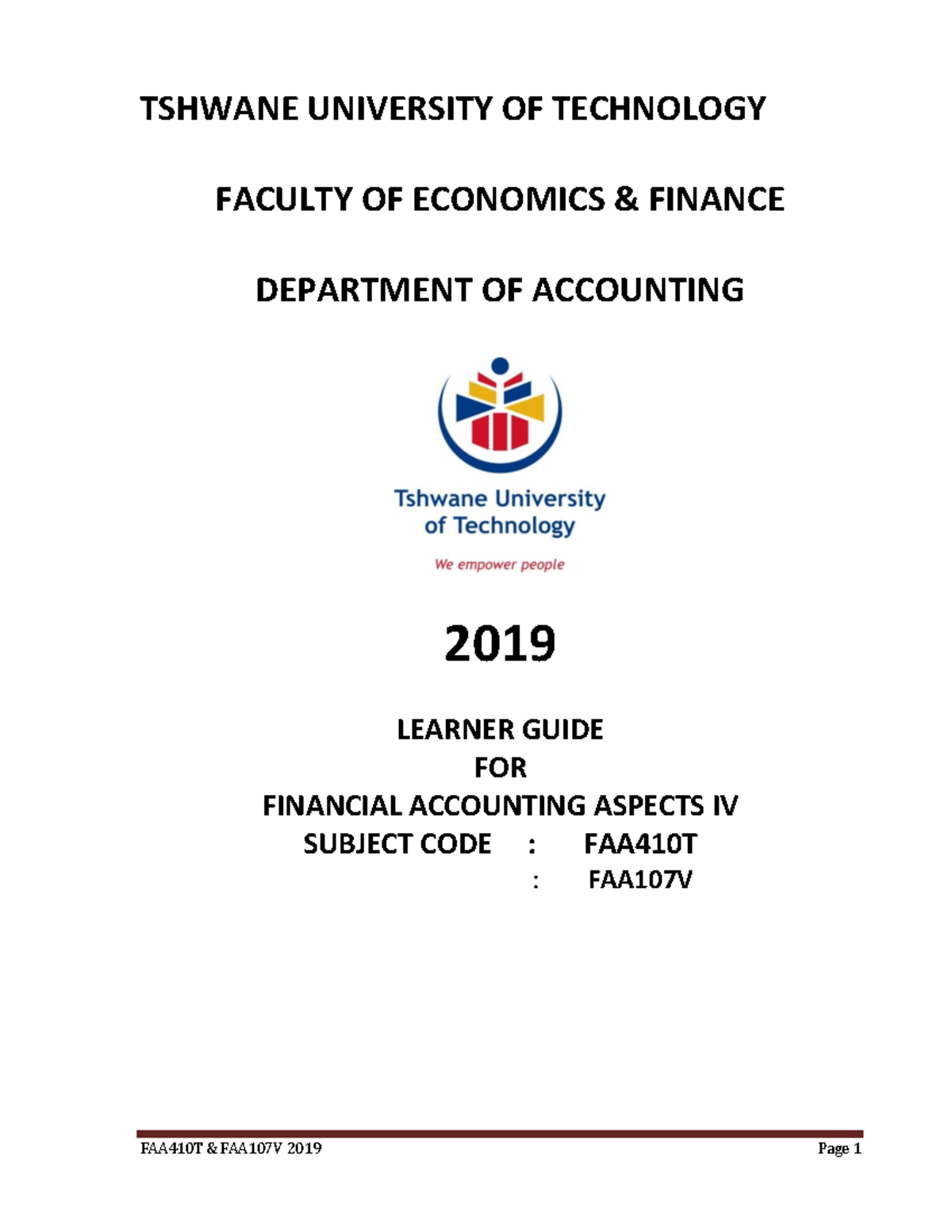 Learner Guide FAA410T 2019 - TSHWANE UNIVERSITY OF TECHNOLOGY FACULTY ...