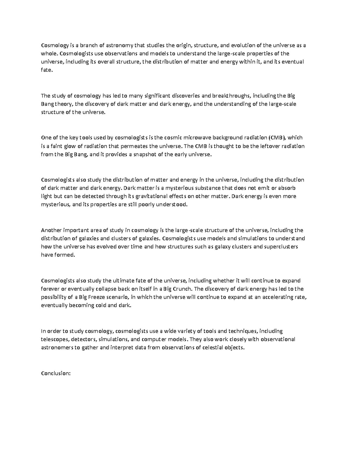 Astro - Cosmology is a branch of astronomy that studies the origin ...