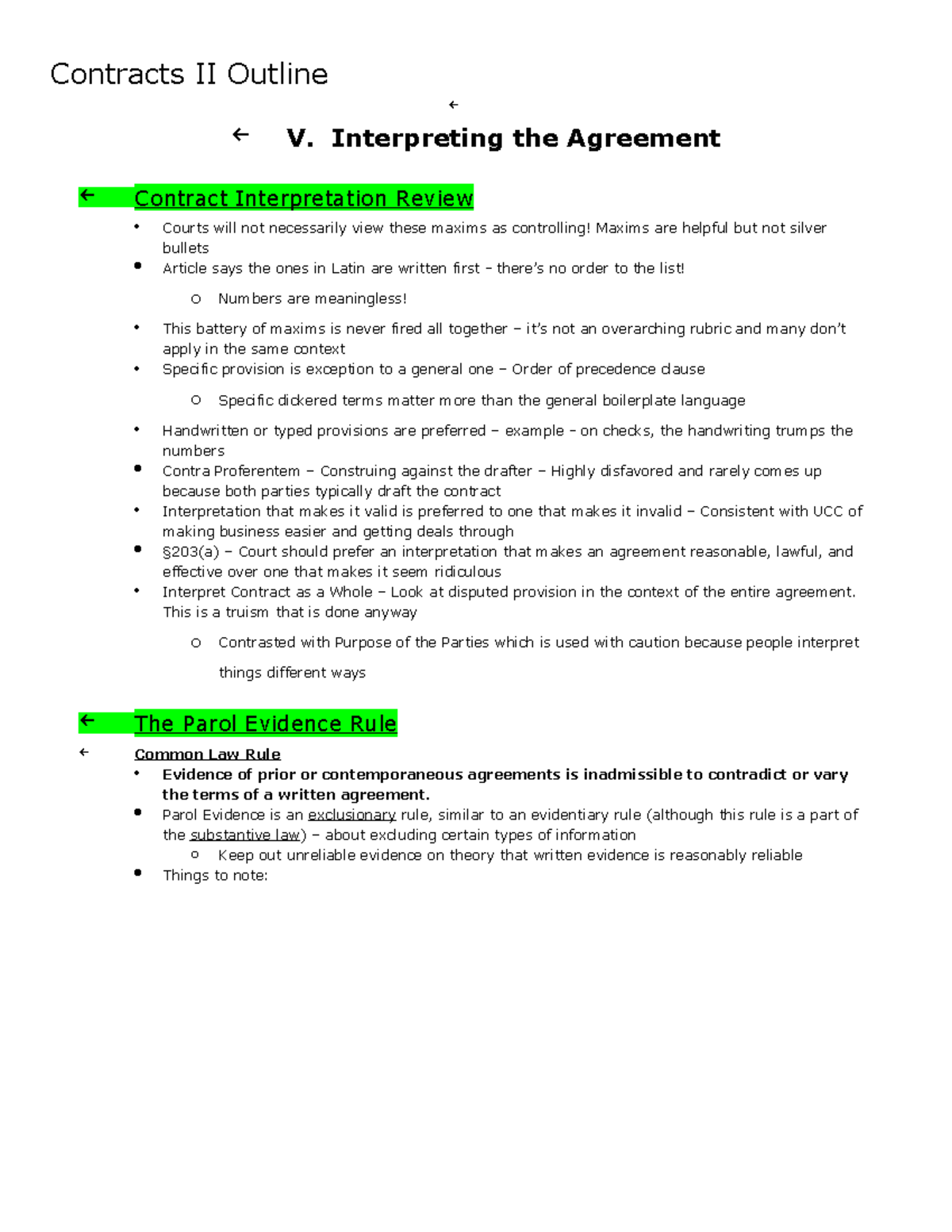 Contracts-II-Schooner - Contracts II Outline ← ← V. Interpreting the ...