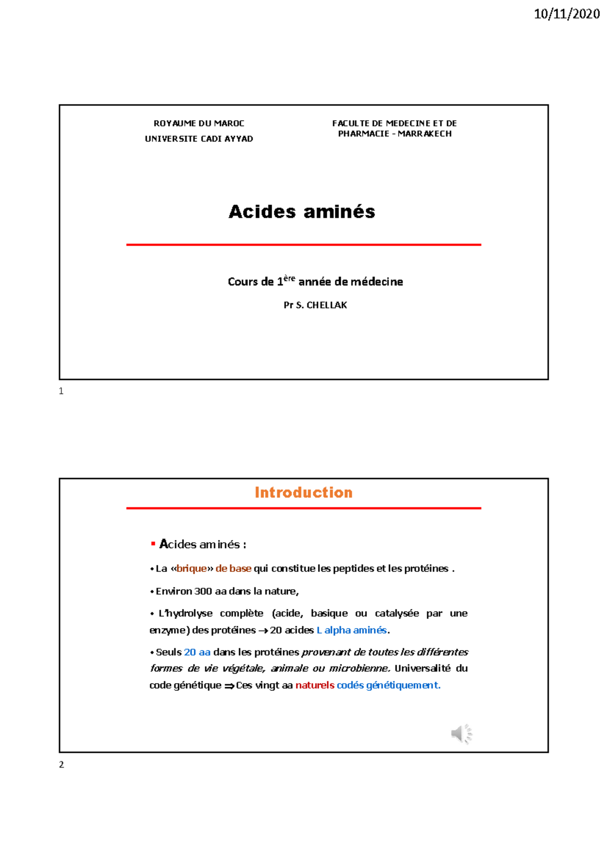 Acides aminés - Acides aminés Cours de 1ère année de médecine Pr S ...