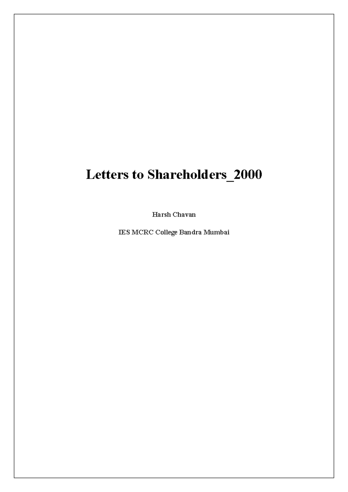 Letter to shareholder - Letters to Shareholders_ Harsh Chavan IES MCRC ...