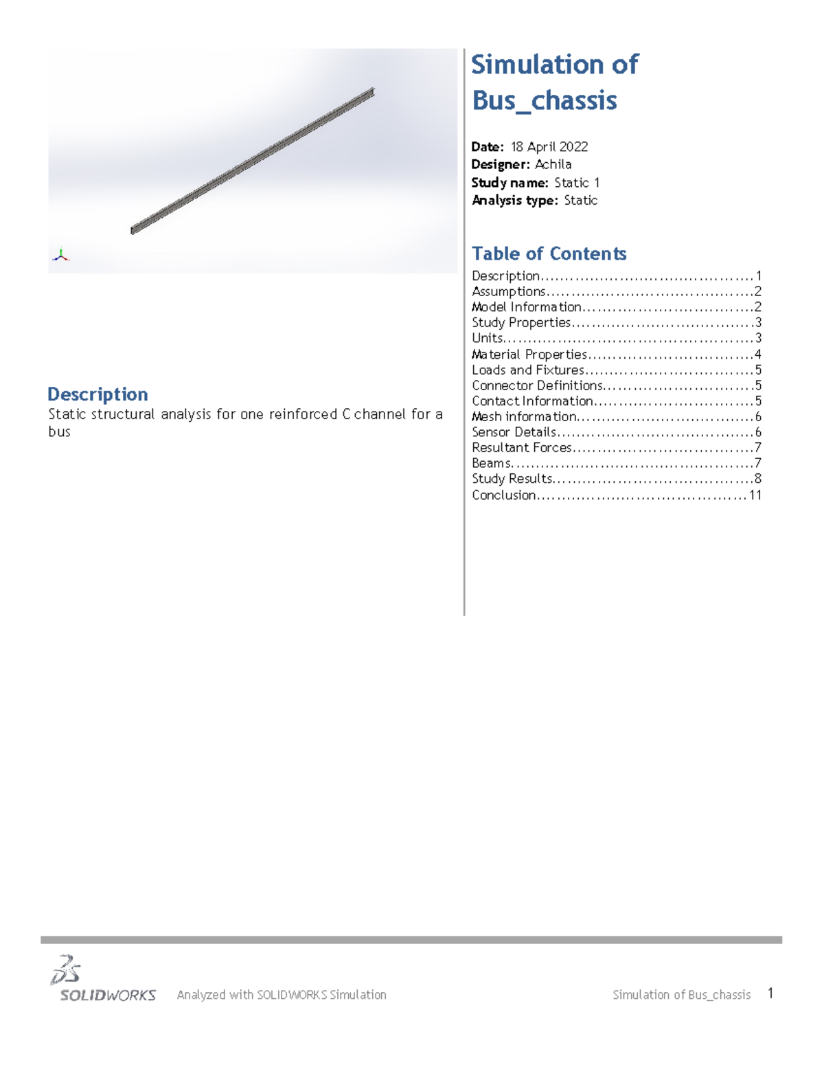 Bus chassis-Static Report - Simulation of Bus_chassis Date: 18 April ...