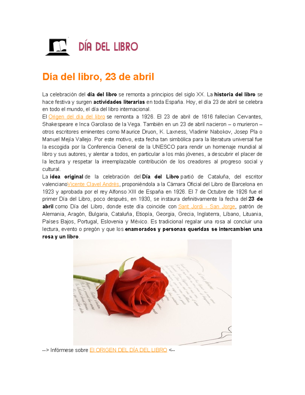 Día del libro - Día del libro, 23 de abril La celebración del día del ...