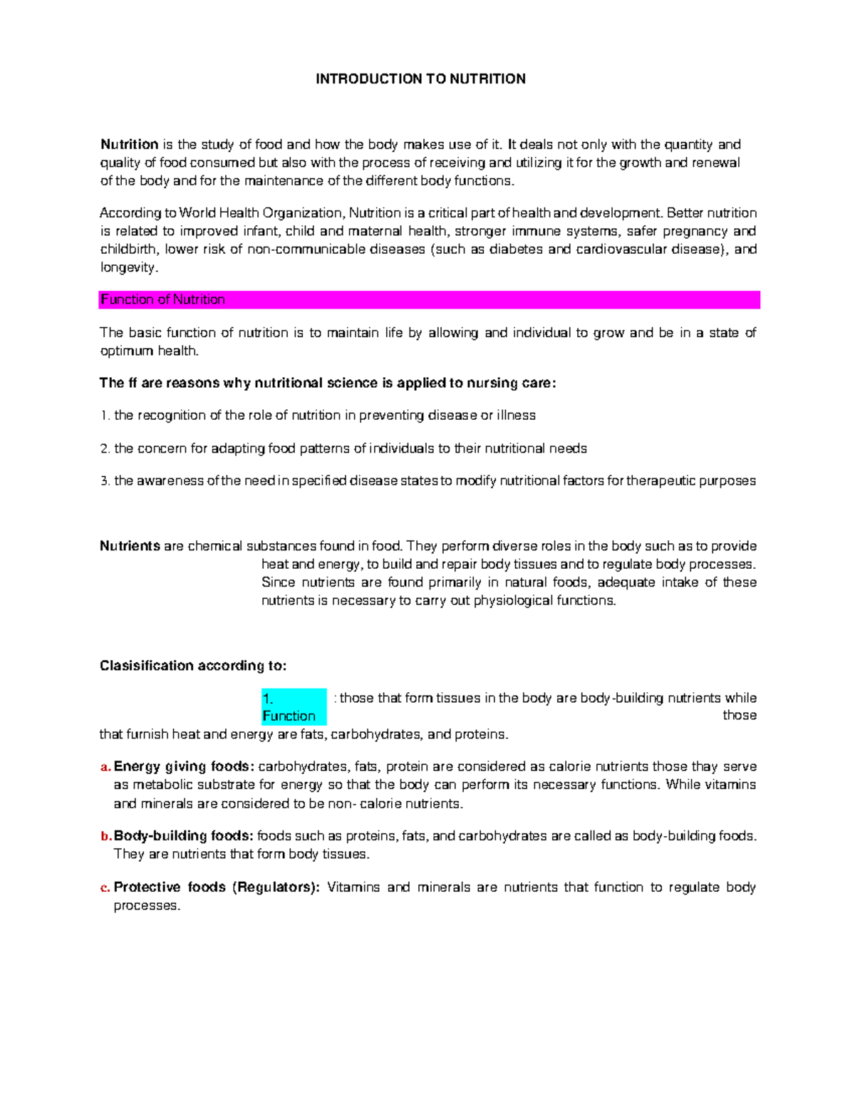 Introduction to Nutrition and Diet Therapy - Bachelor of Science in ...