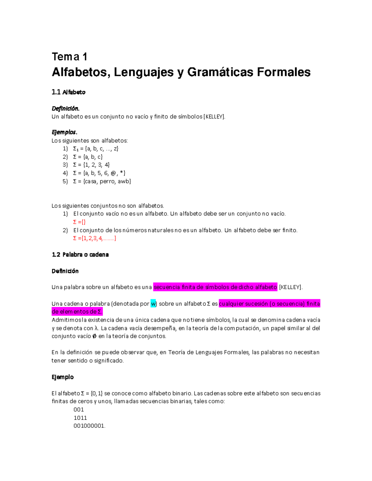 lenguajes formales, alfabeto y conjuntos de lenguajes formales - Tema 1 Alfabetos, Lenguajes y ...