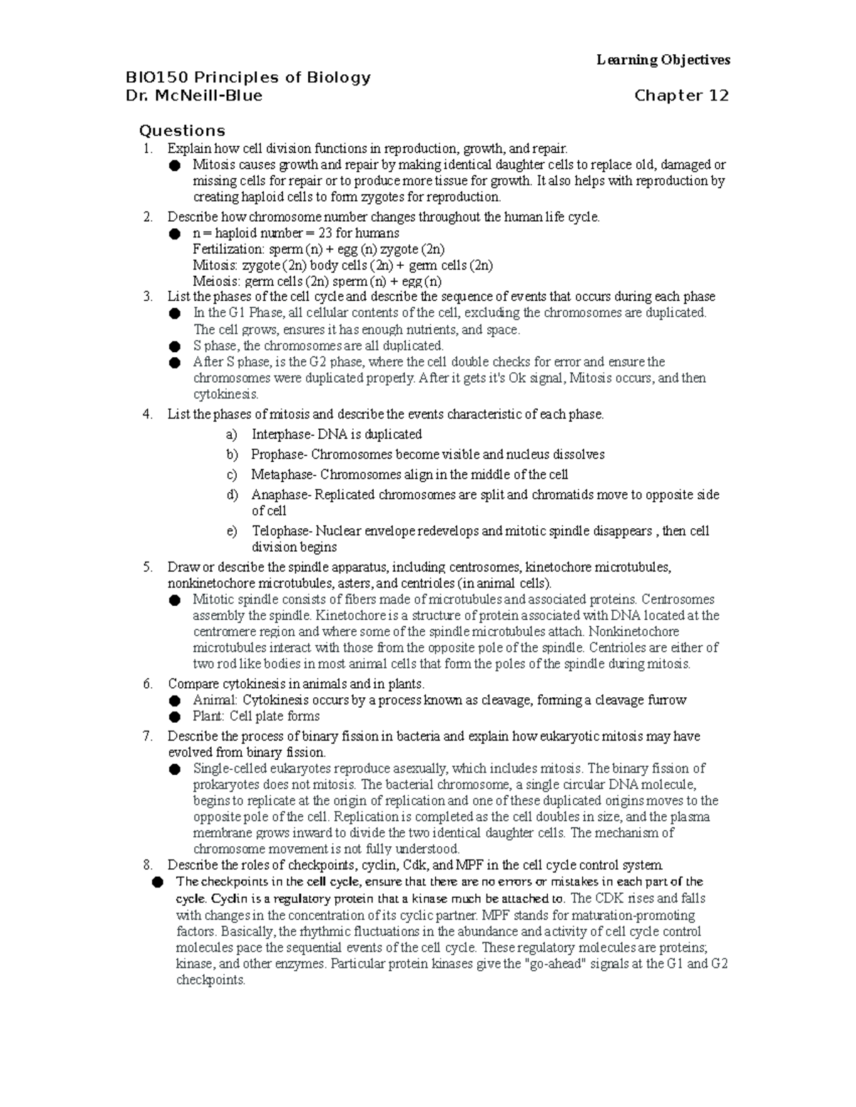 Resubmit Chp12 - Lecture notes 12 - Learning Objectives BIO150 ...