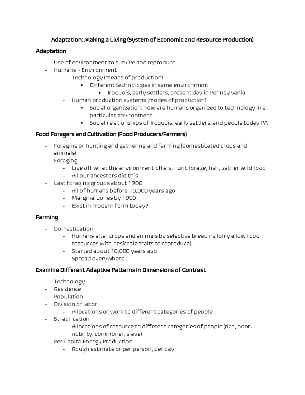 ANT 10- Adaptation - Lecture notes 5 - Adaptation: Making a Living ...