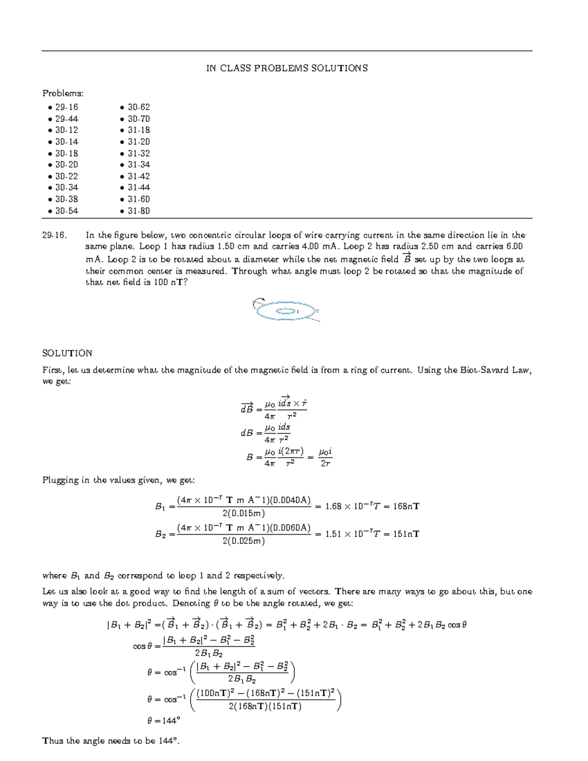 Physics 1004 Test 5 Example Problems and Solutions - IN CLASS PROBLEMS ...