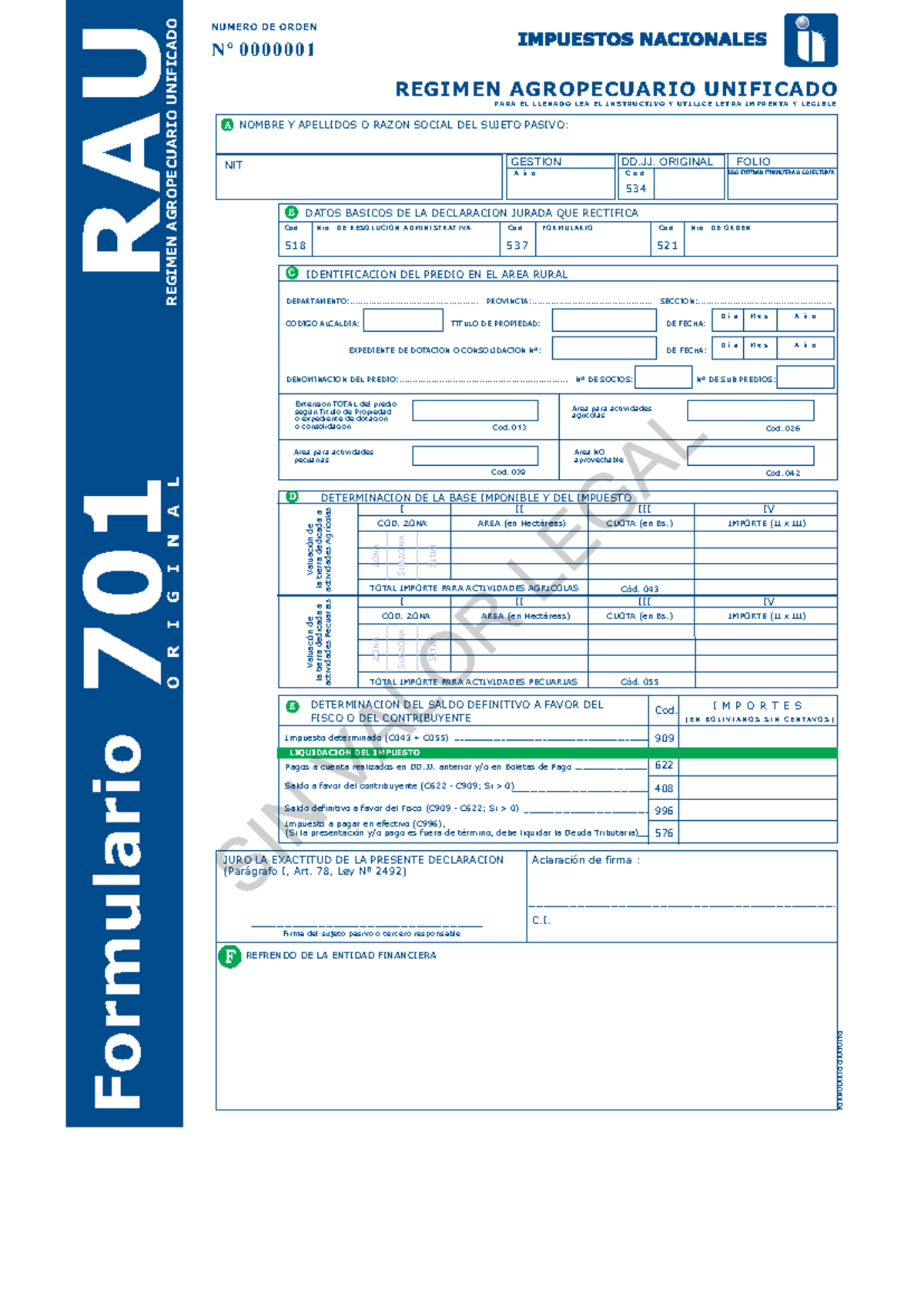 Formulario-rau-701 - material para pago de impuestos tributarios - - Studocu