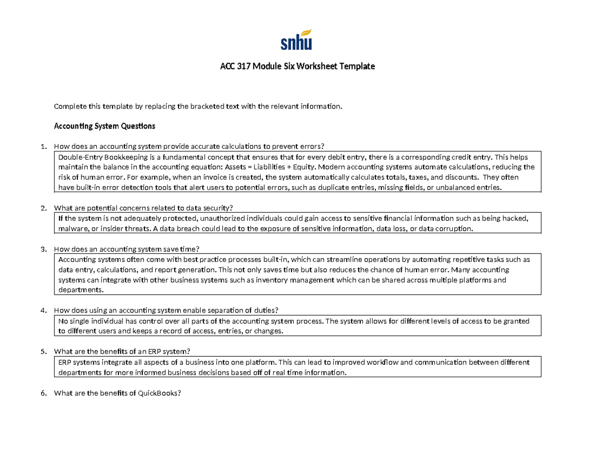 ACC 317 Module Six Worksheet Template - Grade A - ACC 317 Module Six ...