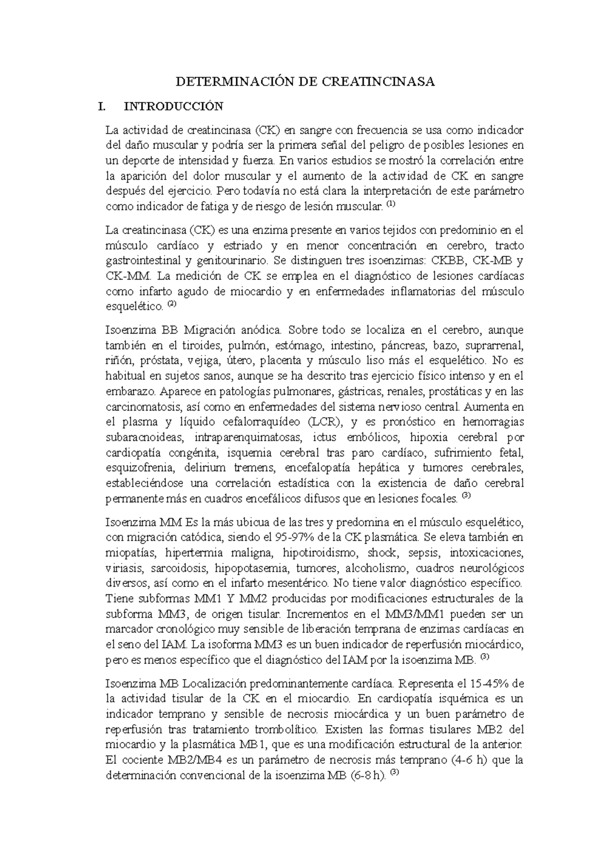 Determinación DE Creatincinasa - DETERMINACIÓN DE CREATINCINASA I ...