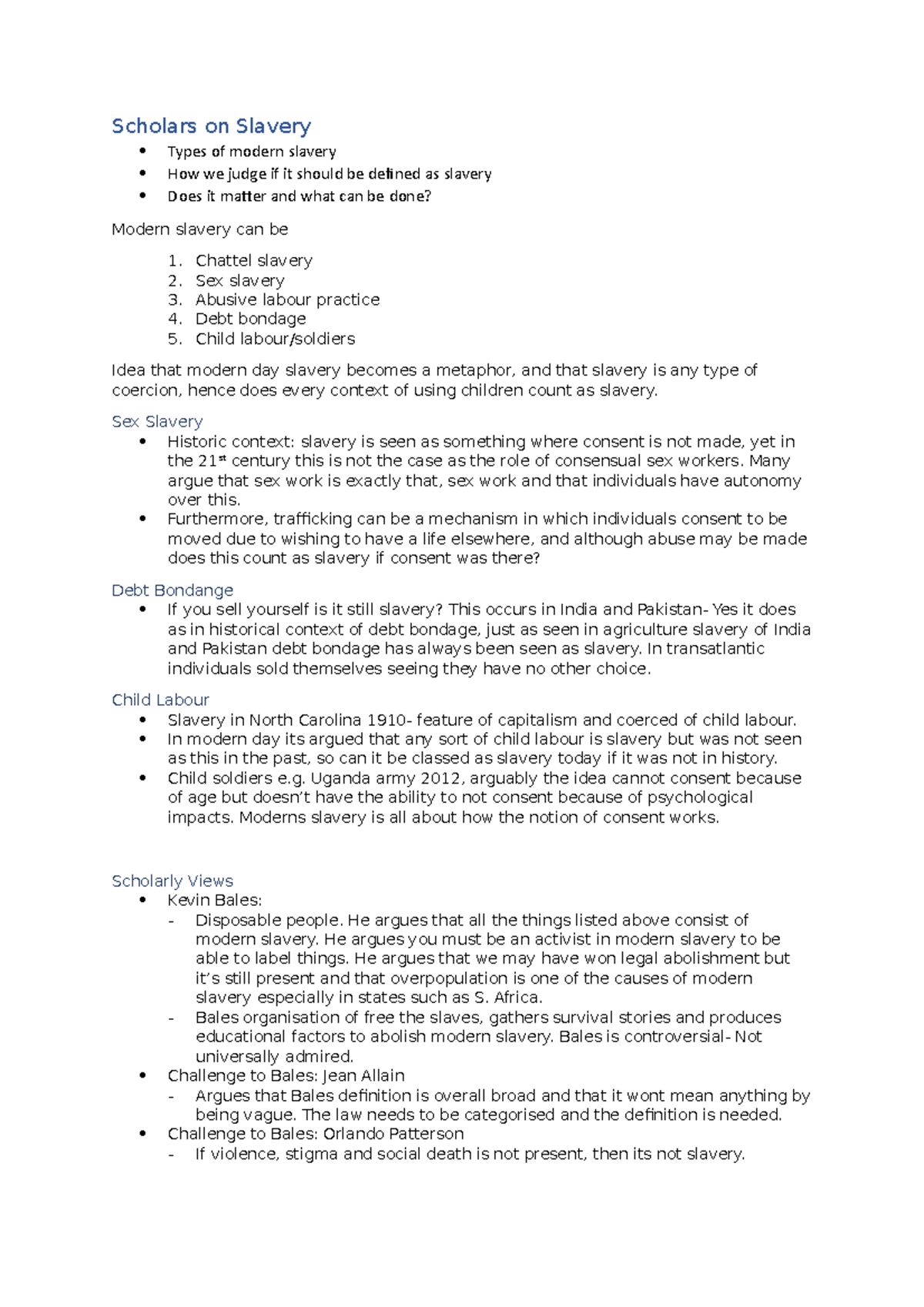 Lecture 2 notes - Scholars on Slavery Types of modern slavery How we ...