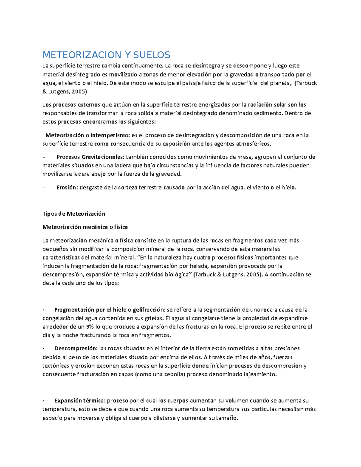 Tema 3 y 4 - Ciencias de la Tierra - METEORIZACION Y SUELOS La ...