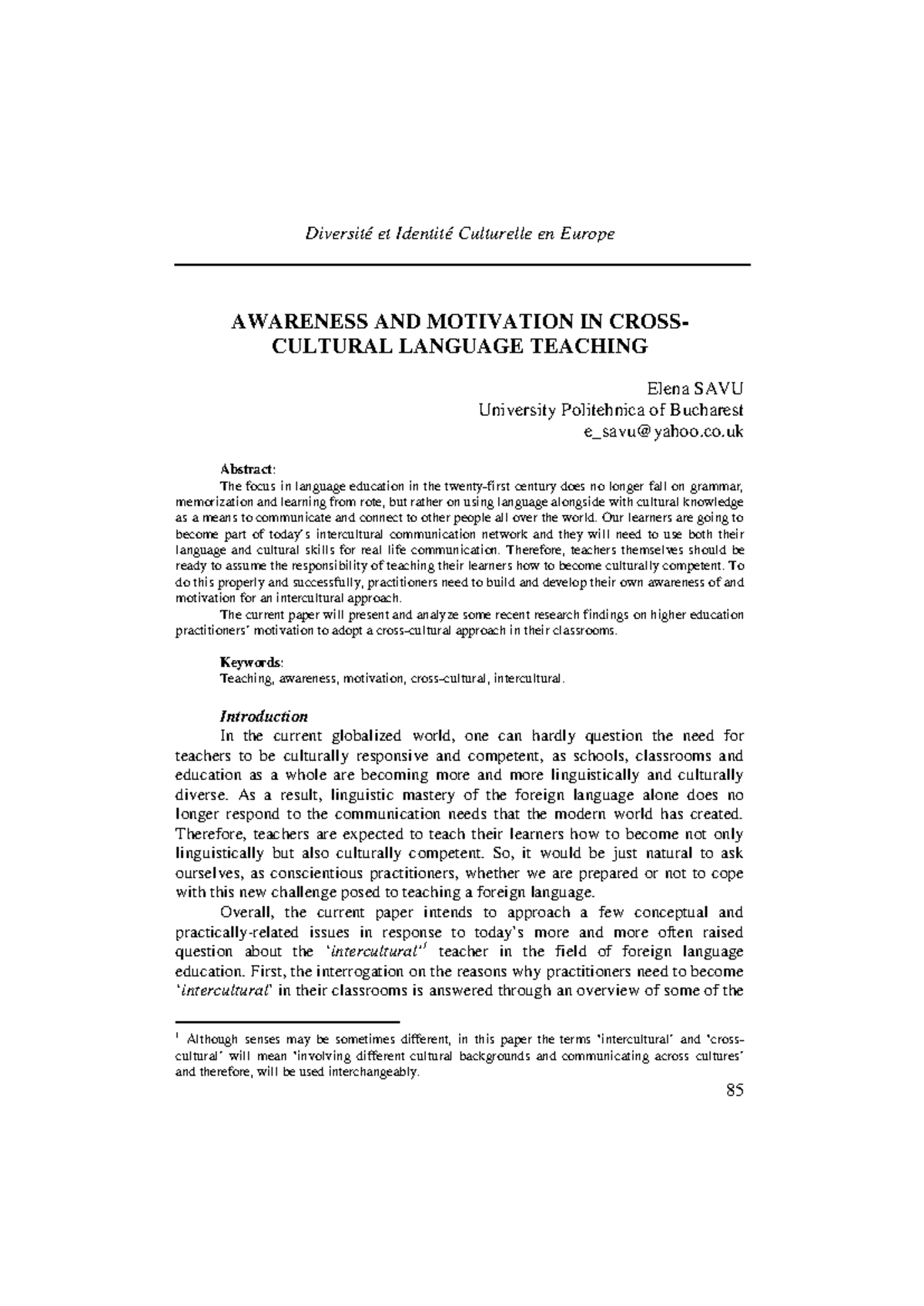 DICE 10 - AWARENESS AND MOTIVATION IN CROSS- CULTURAL LANGUAGE TEACHING ...