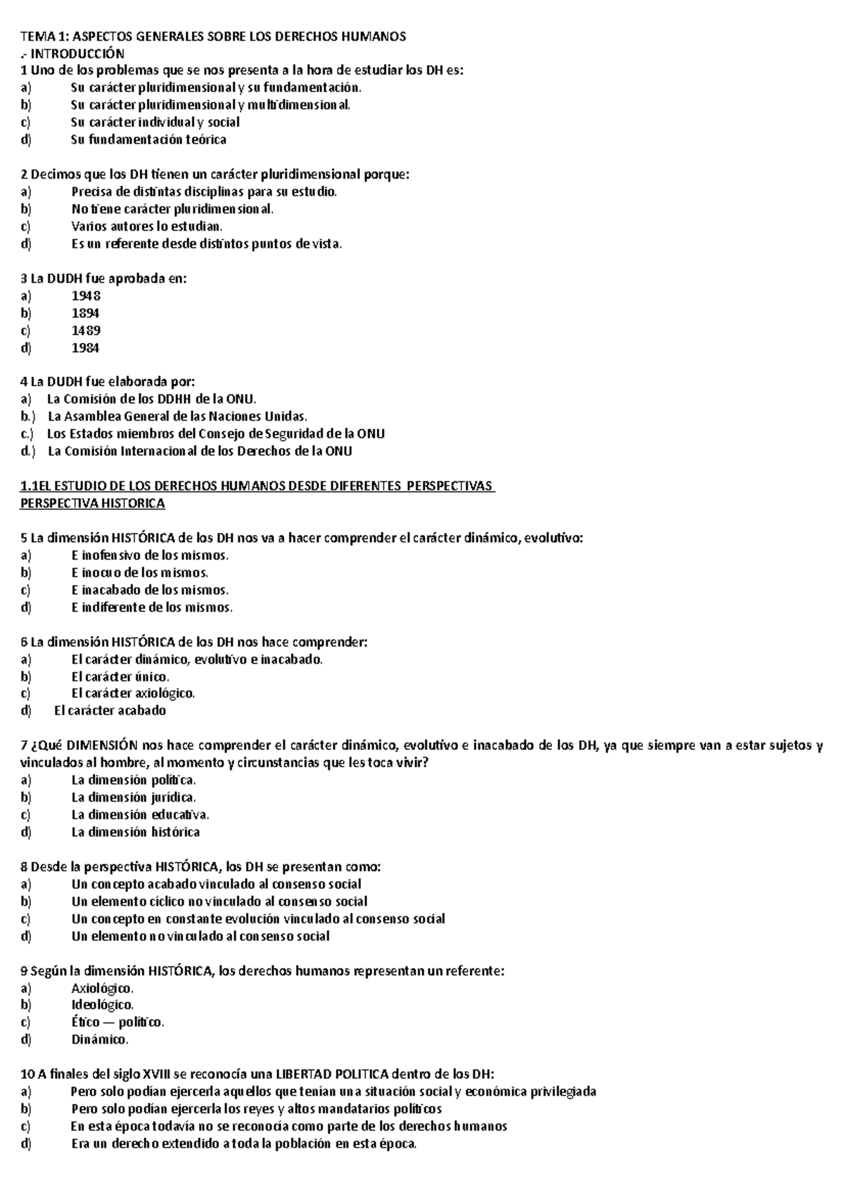Preguntas Examen T1 DDHH con respuestas-1 - TEMA 1: ASPECTOS GENERALES SOBRE LOS DERECHOS ...