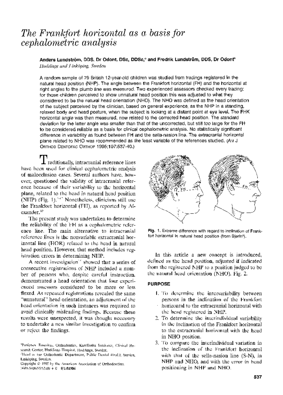Frankfort Lundstrom - Uuuuu - The Frankfort horizontal as a basis for cephalometric analysis ...