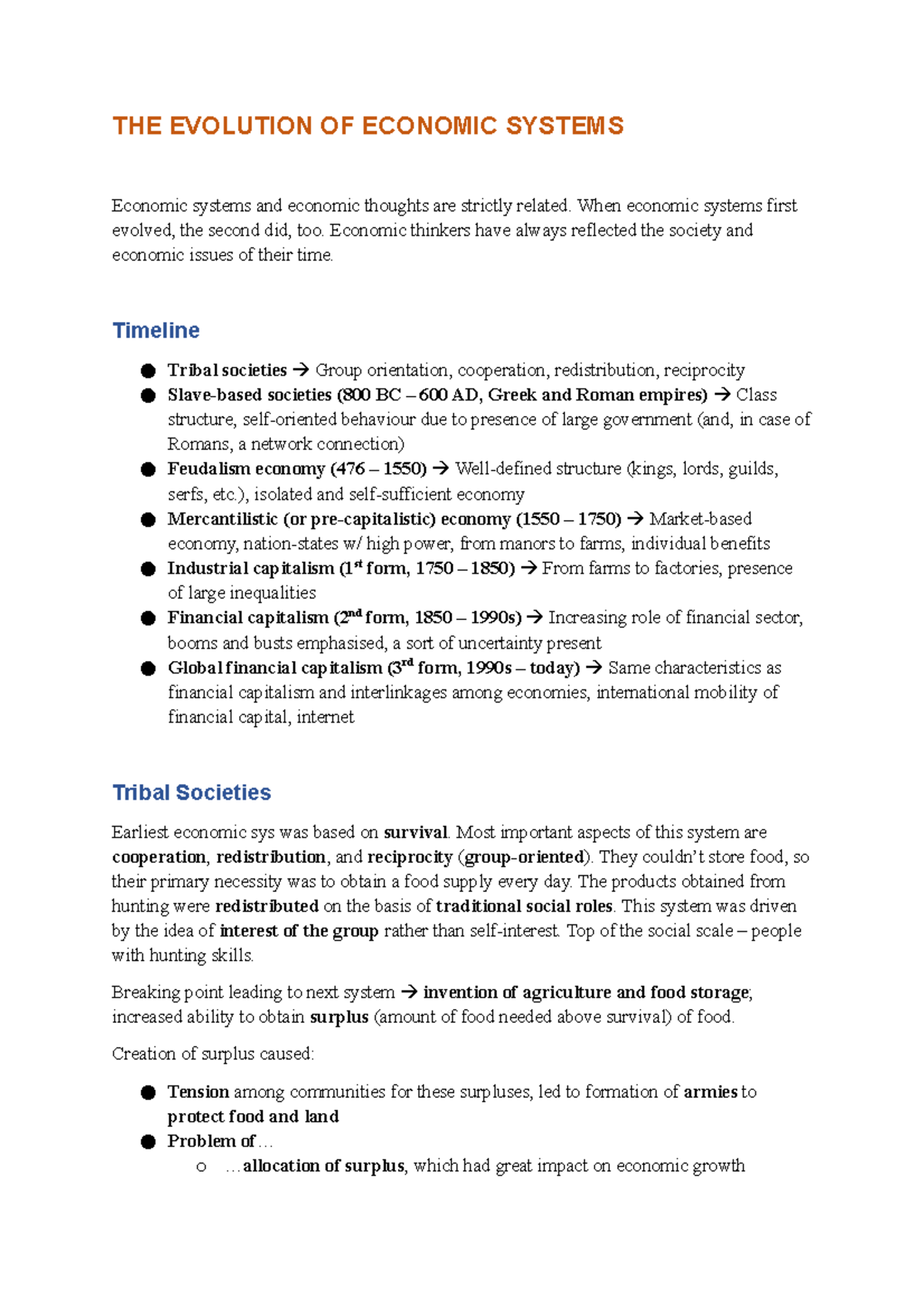 Topic 2 - The Evolution of Economic Systems - THE EVOLUTION OF ECONOMIC ...