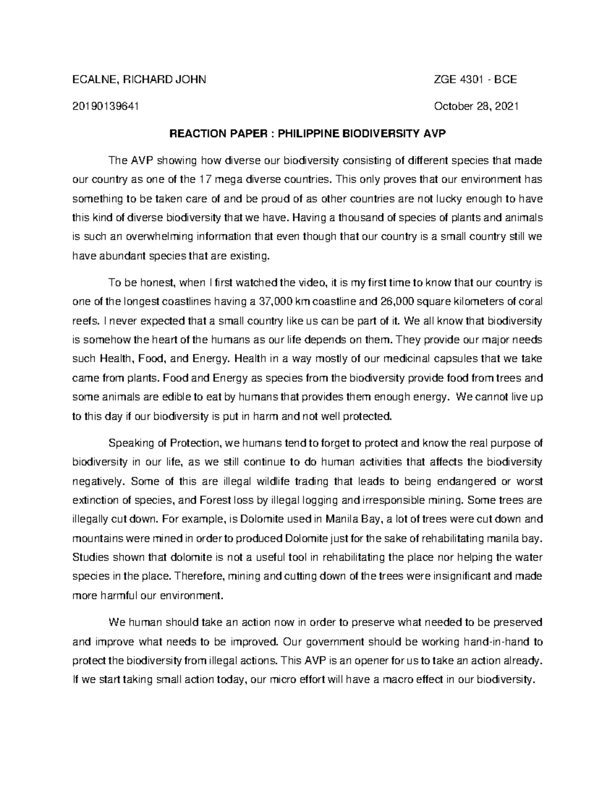 Environmental Science - Philippines Biodiversity - Bachelor of Science ...