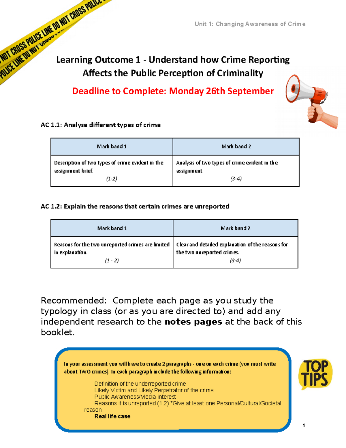 Unit 1 LO1 - AC 1.1 and AC 1.2 Booklet - ####### Unit 1: Changing ...