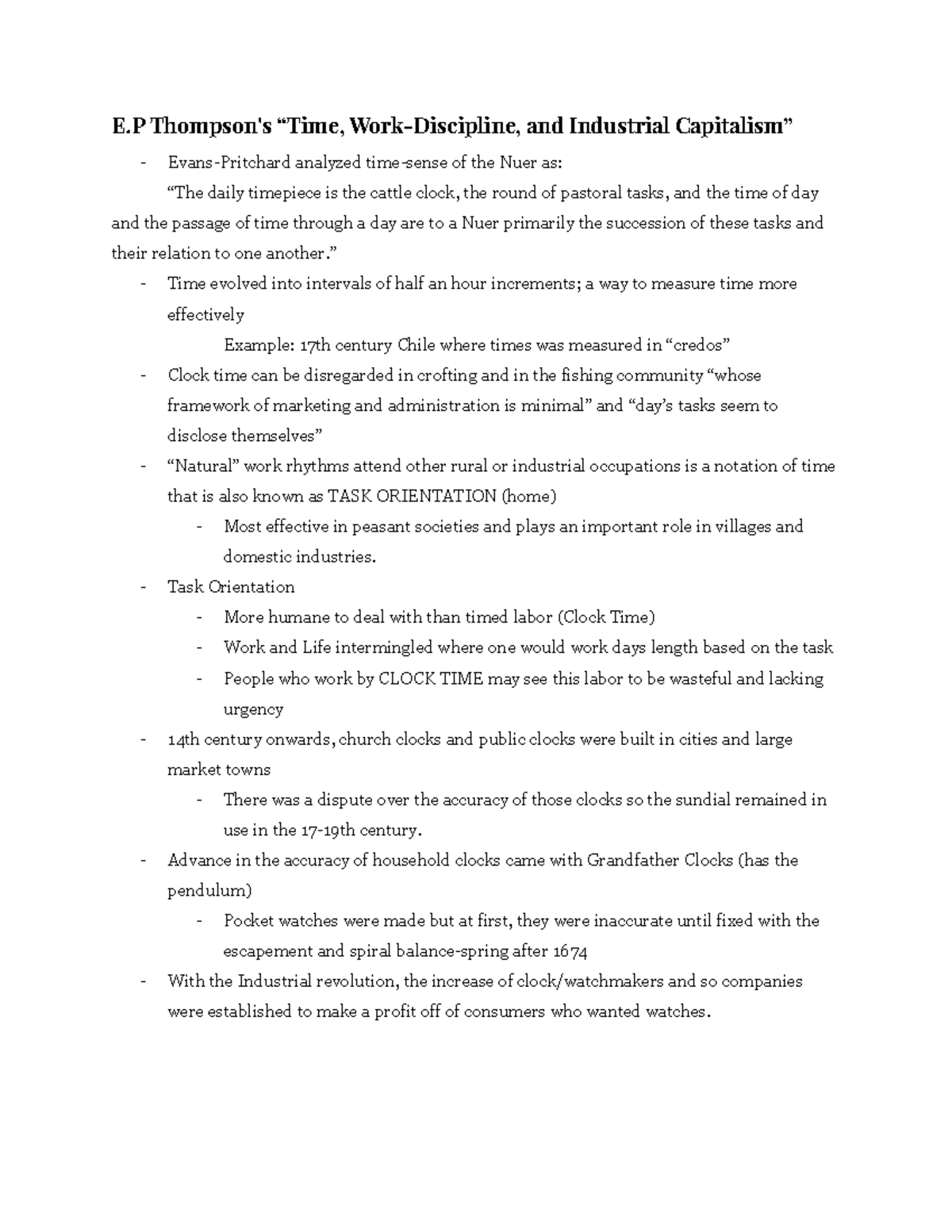 Anthro Reading Notes - E Thompson's “Time, Work-Discipline, and ...