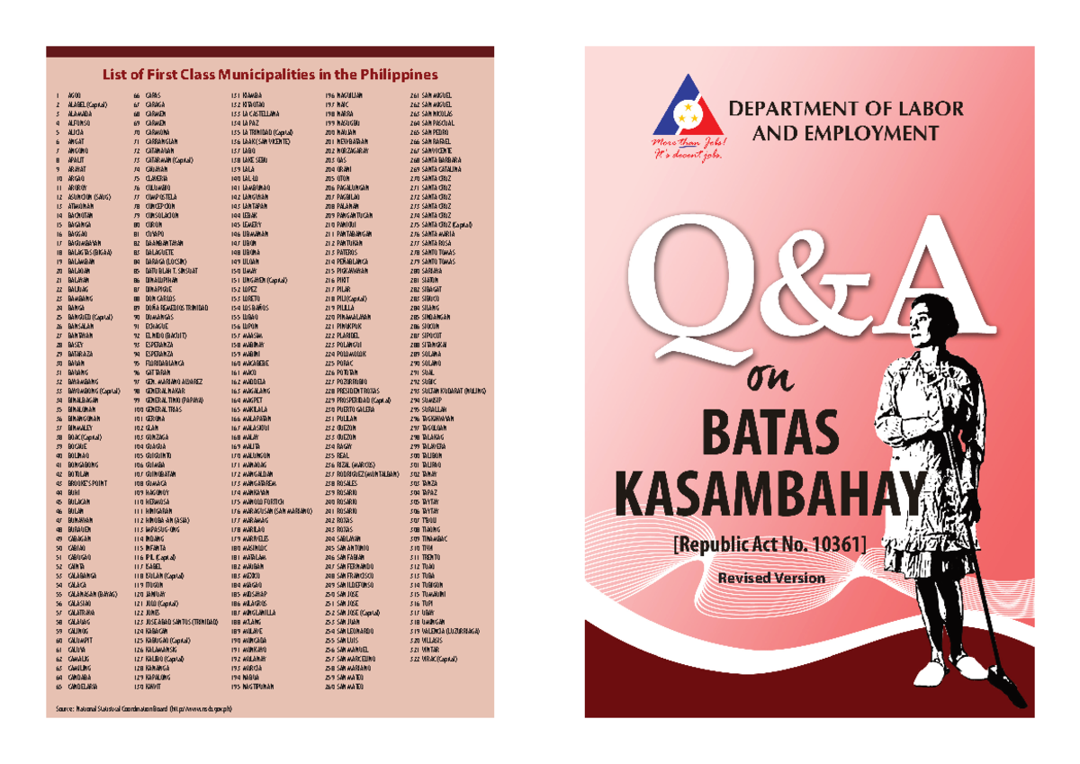 Qand A on Batas Kasambahay RA No 10361 english - 1 AGOO 2 ALABEL ...